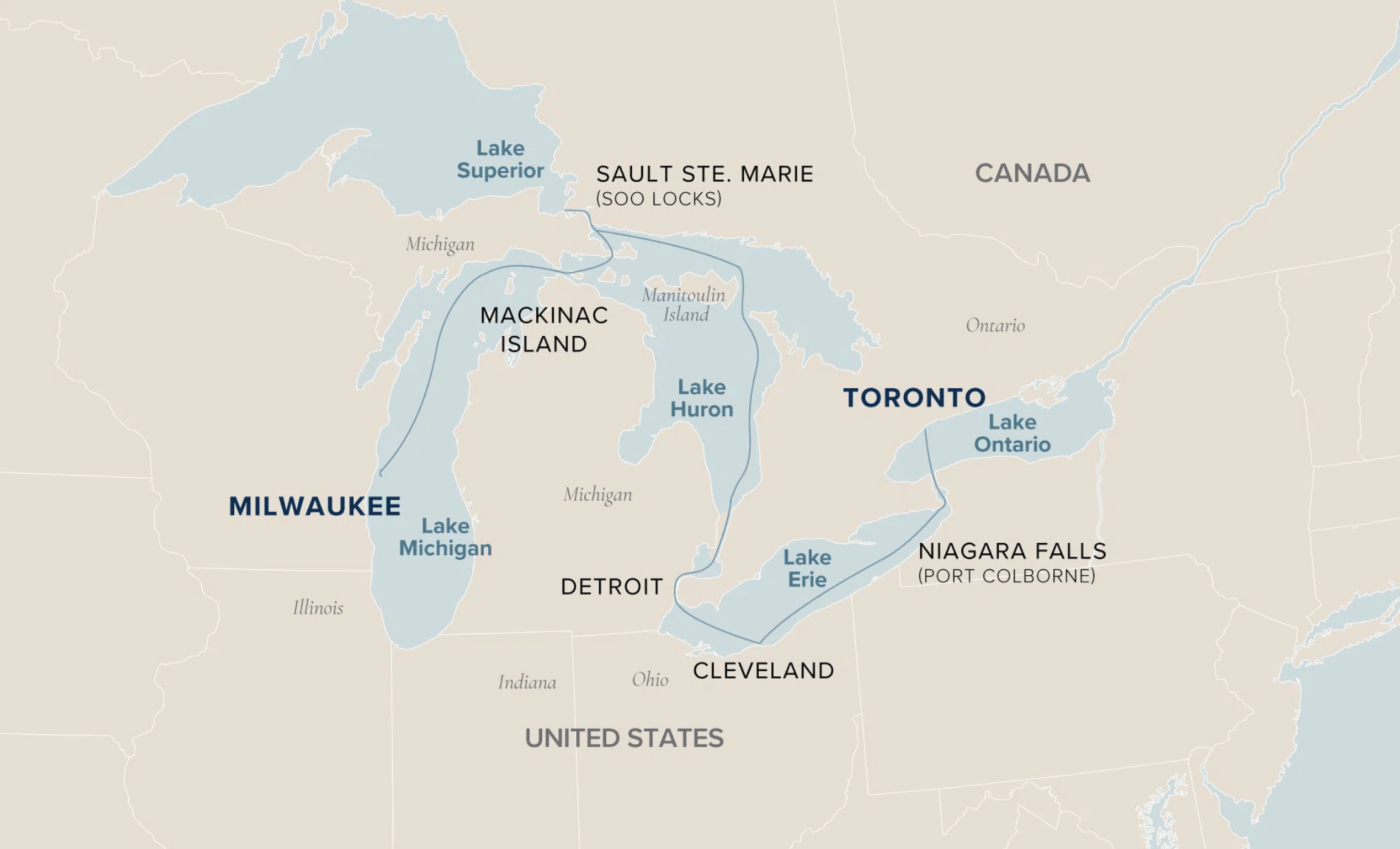 VCL-Great-Lakes-5-Great-Lakes-Milwaukee-itin-map - Sunstone Tours & Cruises